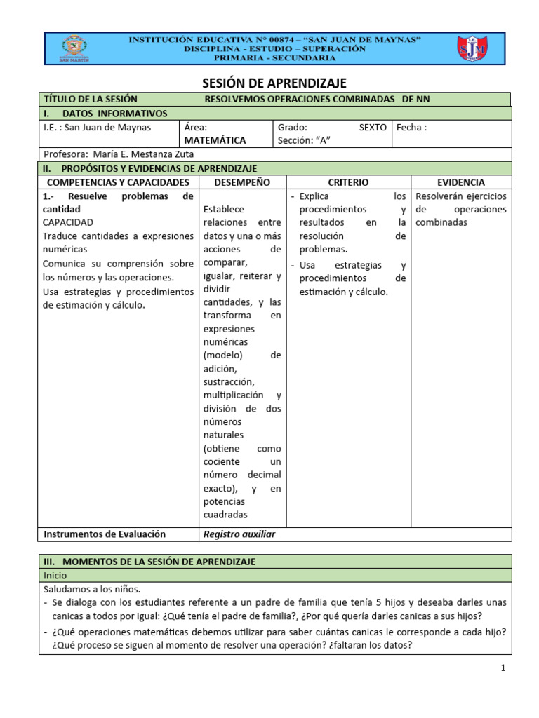Mate Operaciones Combinadas Pdf Aprendizaje Multiplicación