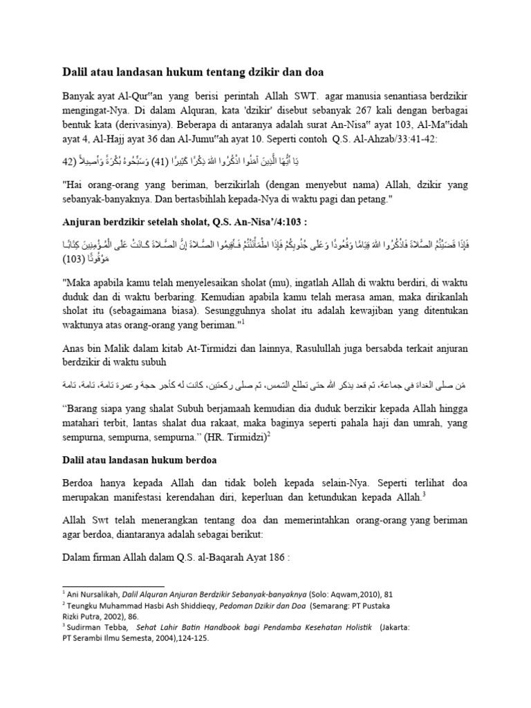 Dalil Atau Landasan Hukum Tentang Dzikir Dan Doa | PDF