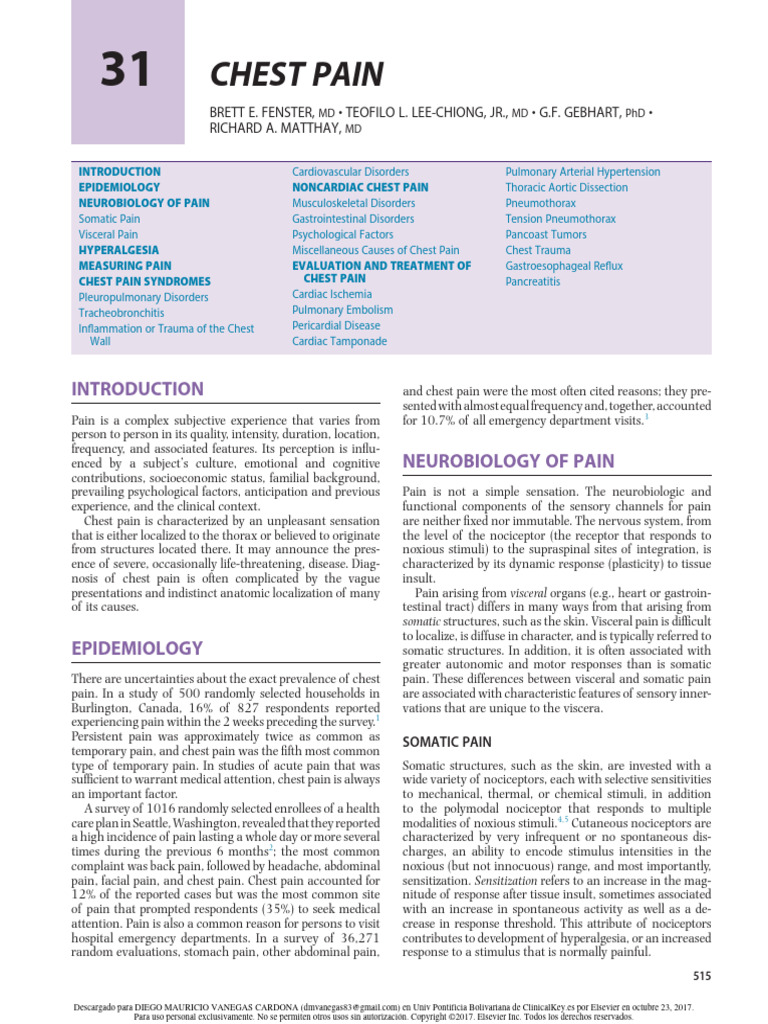 CHEST PAIN | Download Free PDF | Pain | Vagus Nerve