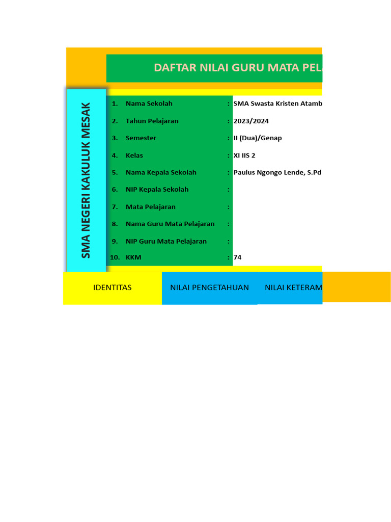 Daftar Nilai Guru Mapel - K13 - .................. - Xi Iis 2 | PDF