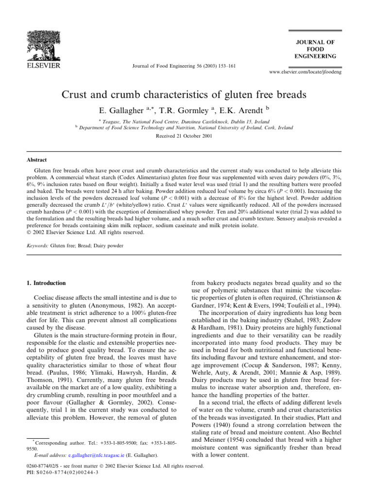 Cooking - Bread - Crust and Crumb Characteristics of Gluten Free Breads | PDF | Breads | Gluten ...