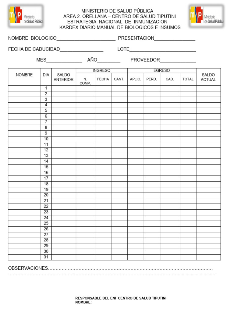 KARDEX DIARIOS DE BIOLOGICOS E INSUMO PDF | PDF