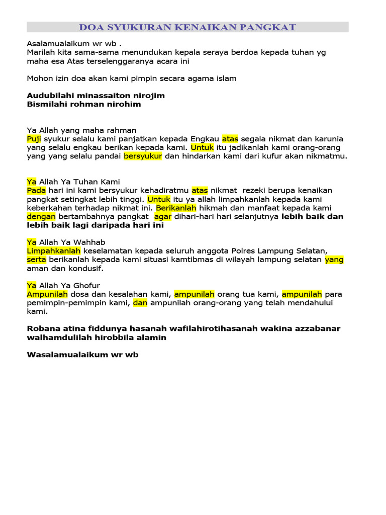 Doa Syukuran Kenaikan Pangkat | PDF | Agama & Spiritualitas