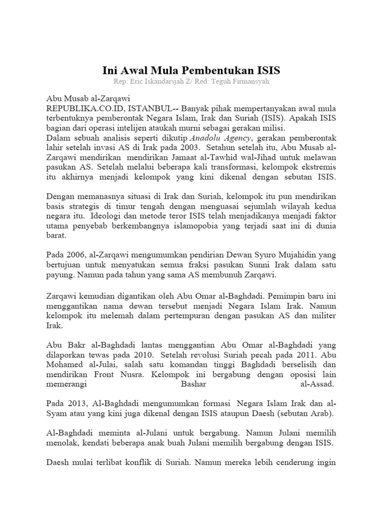 Ini Awal Mula Pembentukan ISIS | PDF