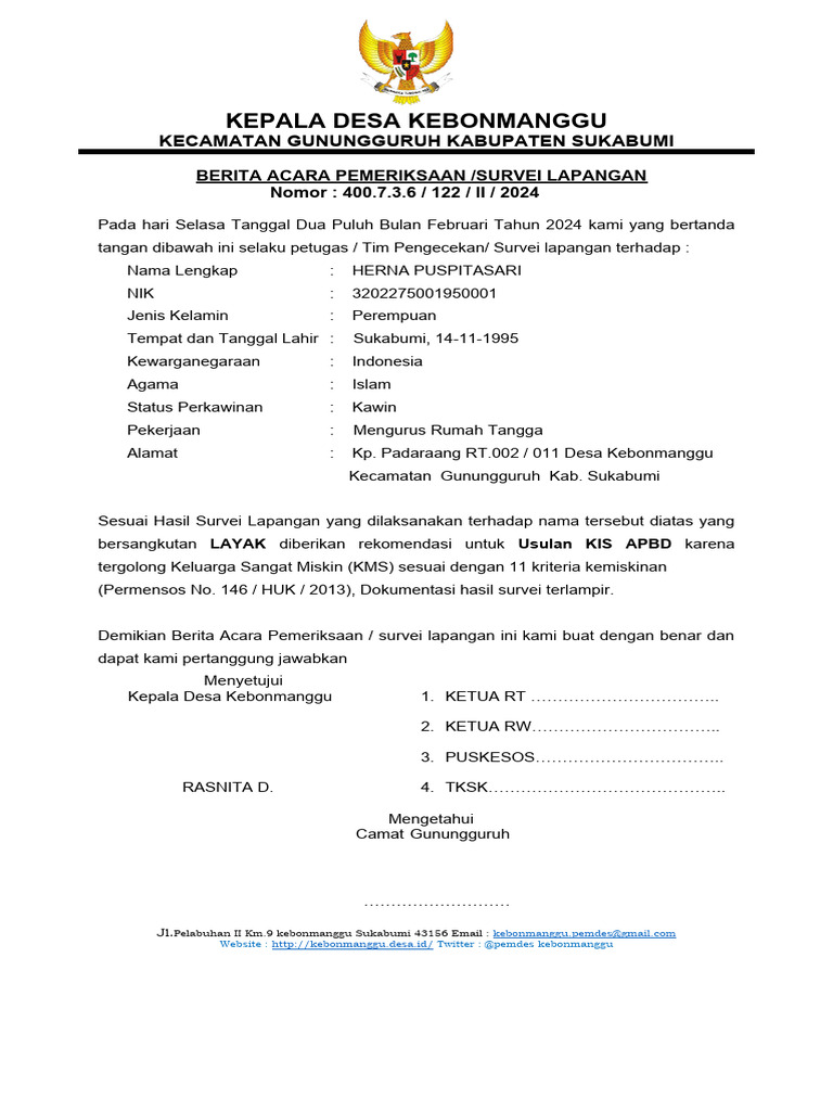 Surat SKTM, SURVEI, DAN PENGANTAR RT RW BUAT BPJS KIS | PDF