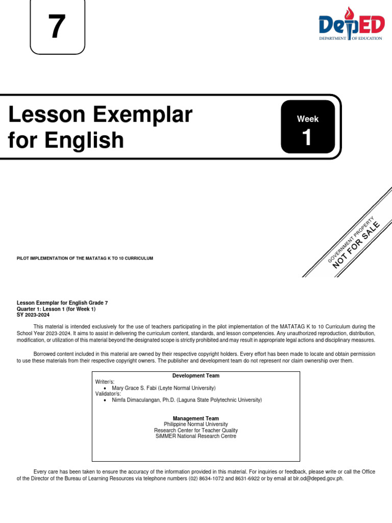 LE - Q2 - English 7 - Week 1 - v.2 | PDF | Plot (Narrative) | Reading ...