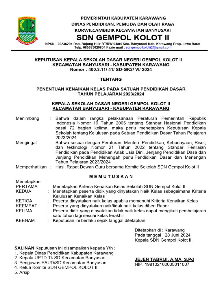 SK Kenaikan Kelas 2023 - 2024 | PDF