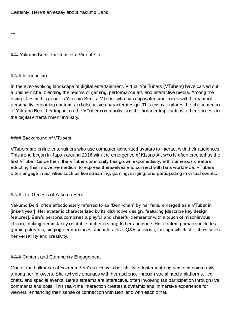 Essay About Yakumo Beni | PDF | Augmented Reality | Virtual Reality