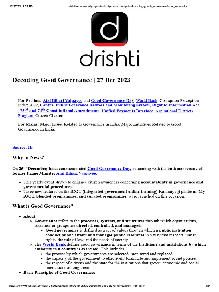 Decoding Good Governance | PDF | Governance | Government
