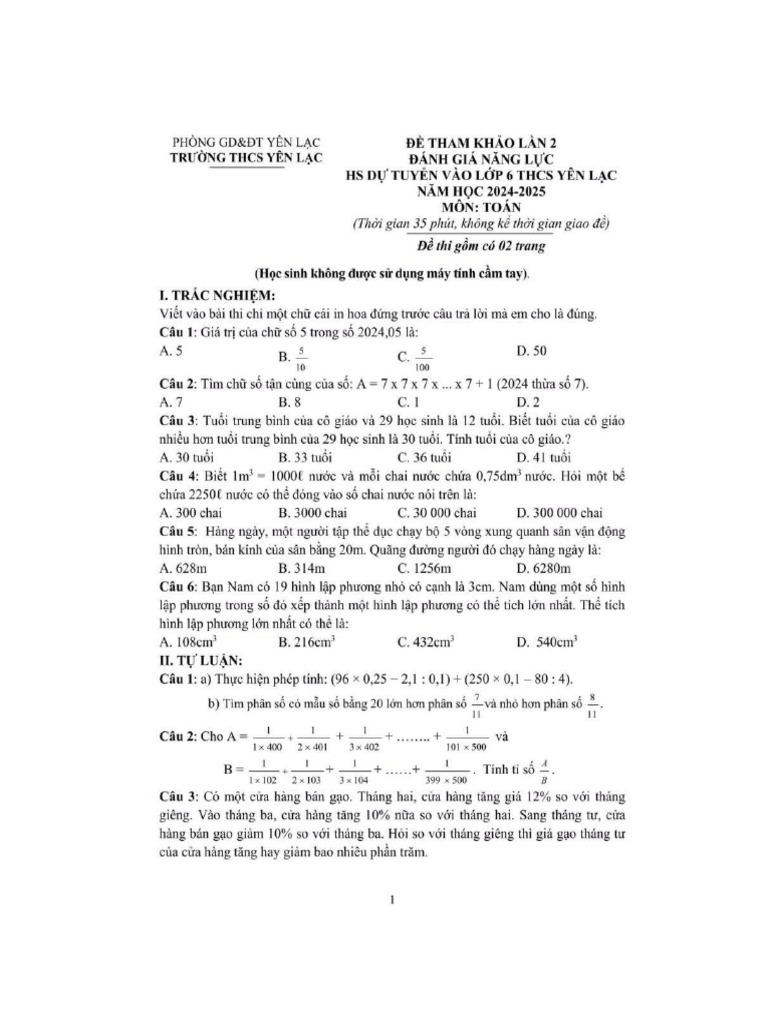 đề thi thcs | PDF