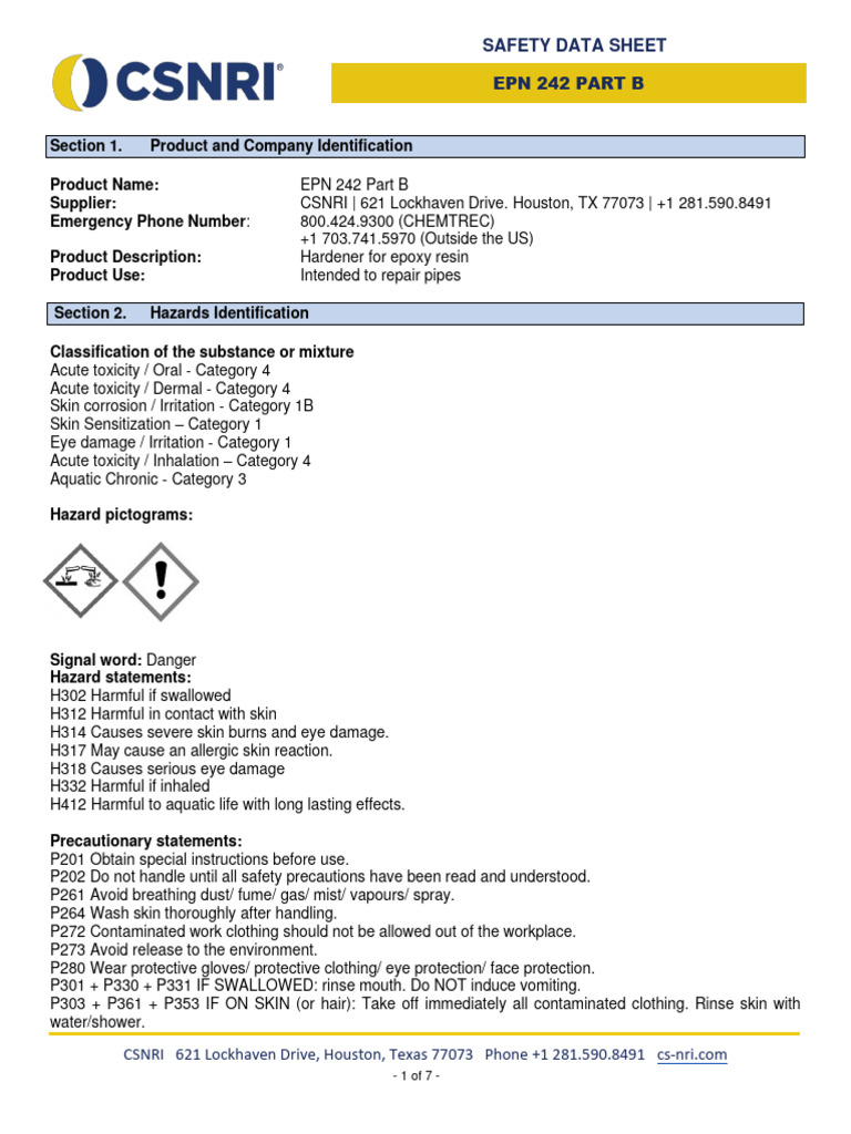 Csnri Sds Us Epn-242-Part-b 25aug22 | PDF | Toxicity | Firefighting