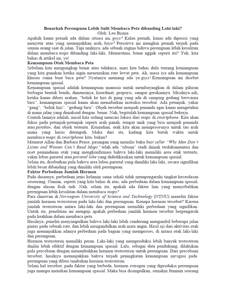 Benarkah Perempuan Lebih Sulit Membaca Peta Dibanding Laki | PDF