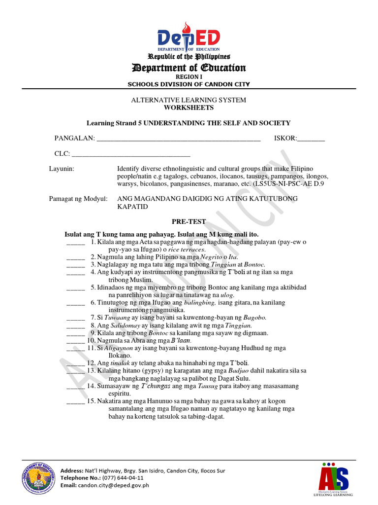 LS5 ANG MAGANDANG DAIGDIG NG ATING KATUTUBONG KAPATID Work Sample | PDF