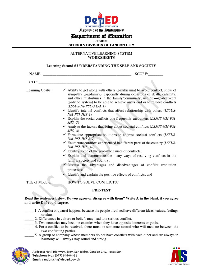 LS5 HOW TO RESOLVE CONFLICTS Work Sample | PDF | Conflict Resolution ...