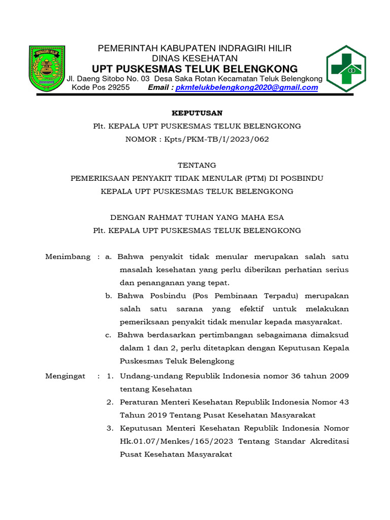 SK Tentang Pemeriksaan PTM Di Posbindu | PDF | Sains & Matematika