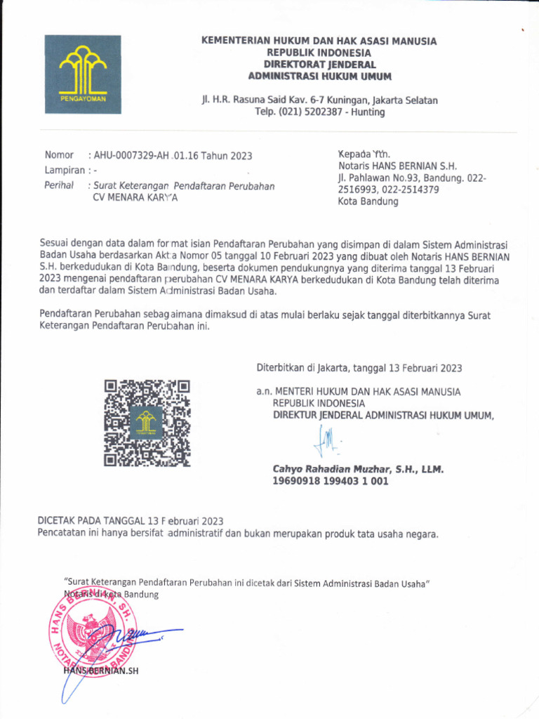 AHU 2023 CV. Menara Karya | PDF