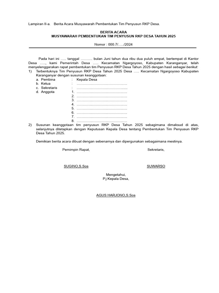 Lampiran A. Berita Acara Pembentukan Tim Penyusun RKP Desa | PDF