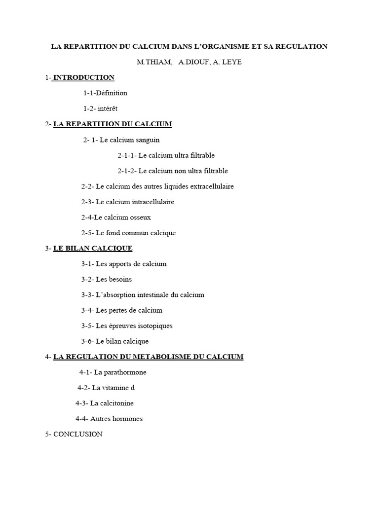 Répartition et Régulation du Calcium | PDF | Calcium | Glandes