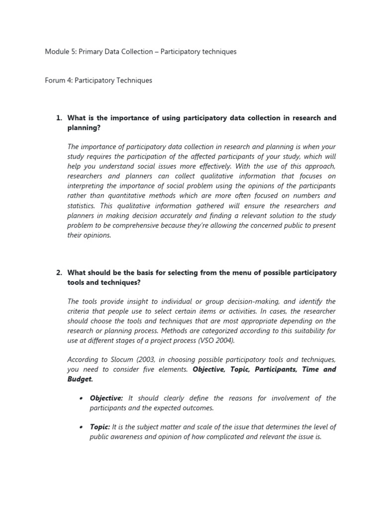 Forum 4 Participatory Techniques | PDF | Statistics | Information