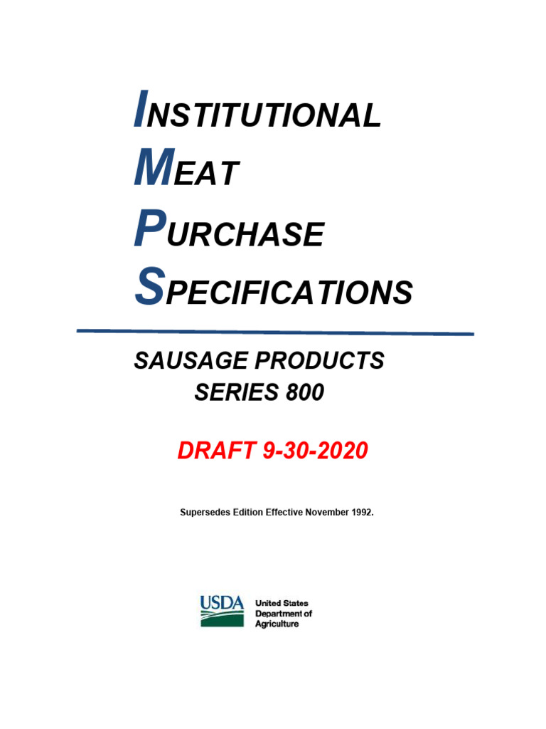 Institutional Meat Purchase Specs: Sausage | PDF | Sausage | Curing ...