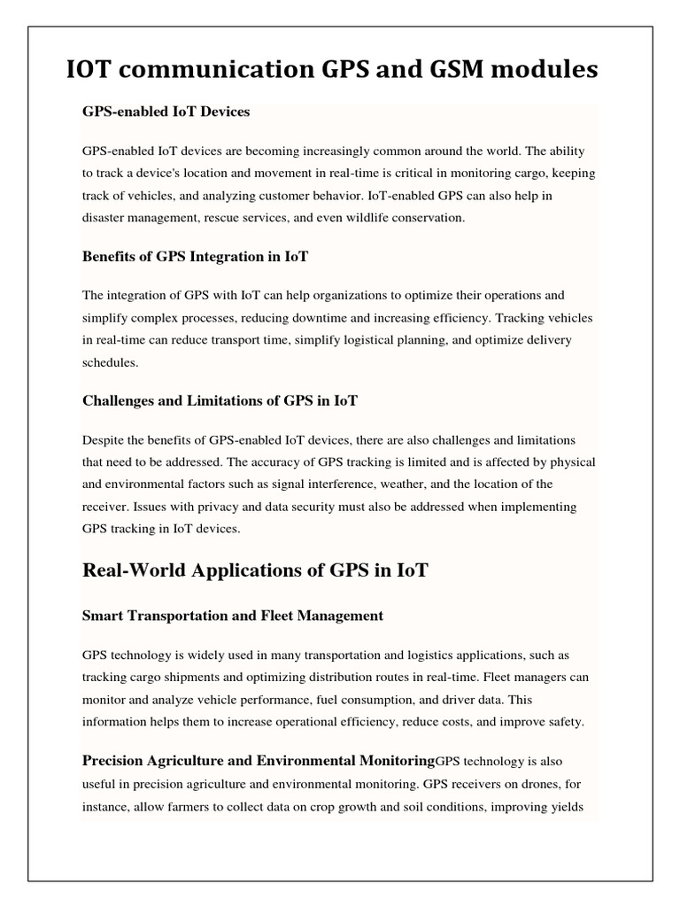 GPS and GSM in IoT Applications | PDF | Internet Of Things | Cellular ...