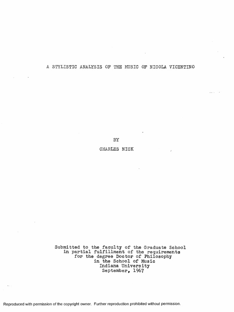 A Stylistic Analysis of The Music of Nicola Vicentino (Charles Nick) | PDF | Musicology | Harmony
