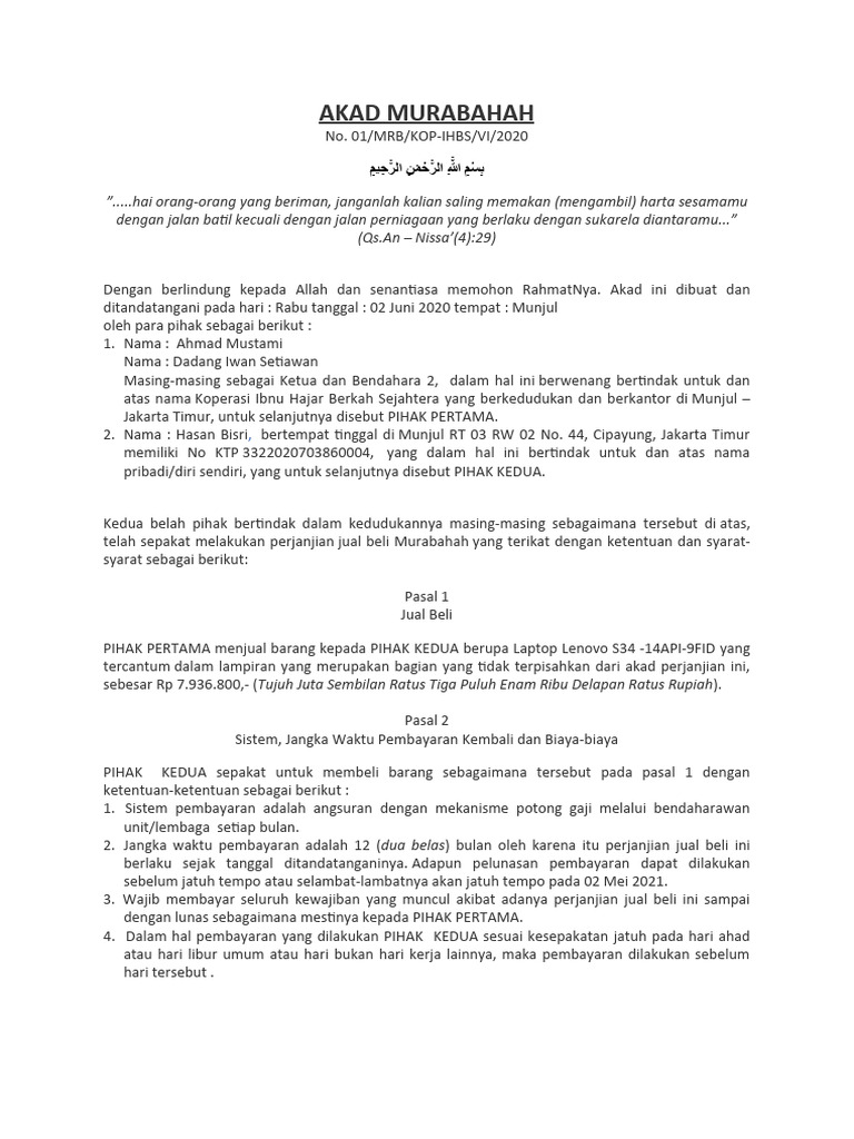 01 Akad Murabahah - Hasan Bisri | PDF | Politik