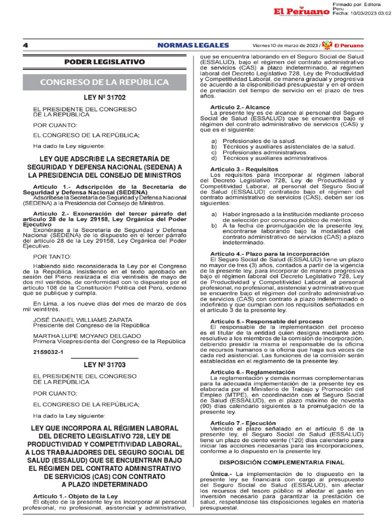 Ley Que Incorpora Al Regimen Laboral Del Decreto Legislativo Ley N ...