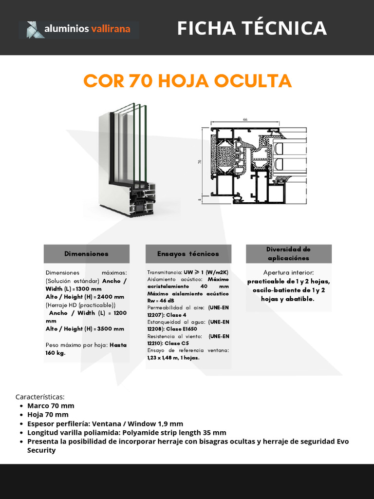 Ficha Técnica Ventana COR 70 Oculta | PDF