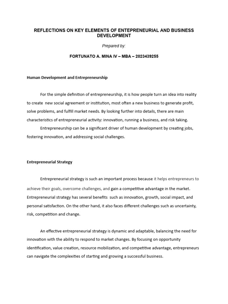 Reflections On Key Elements of Entepreneurial and Business Development ...