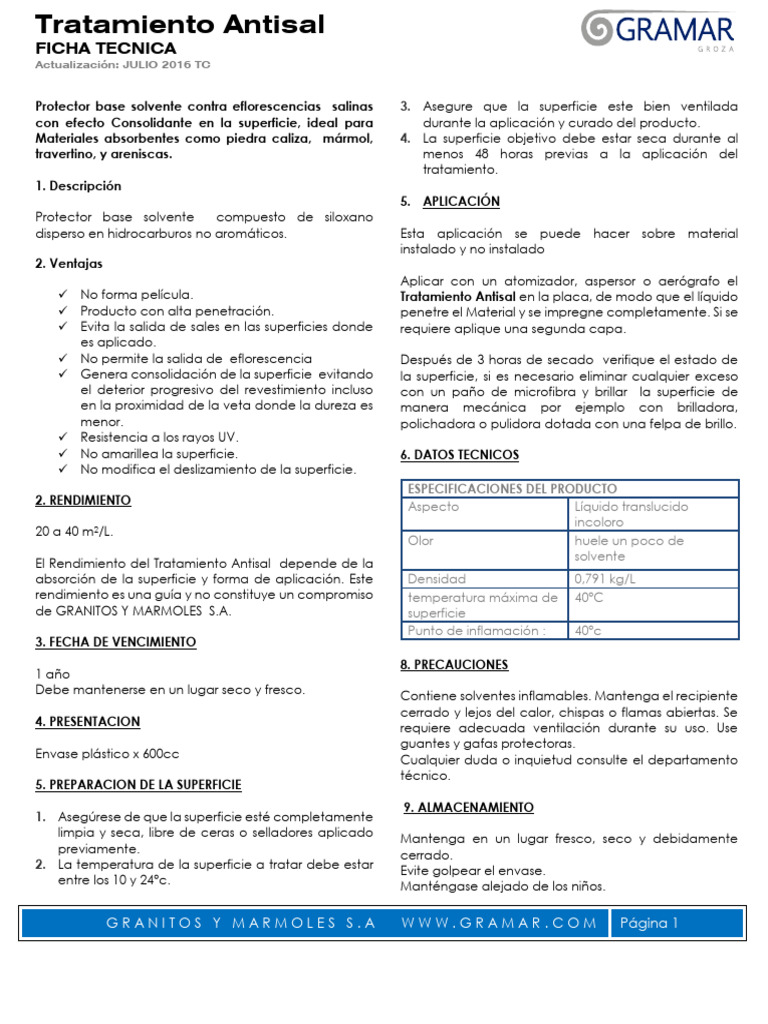 Ficha Tecnica Tratamiento Antisal | PDF | Materiales