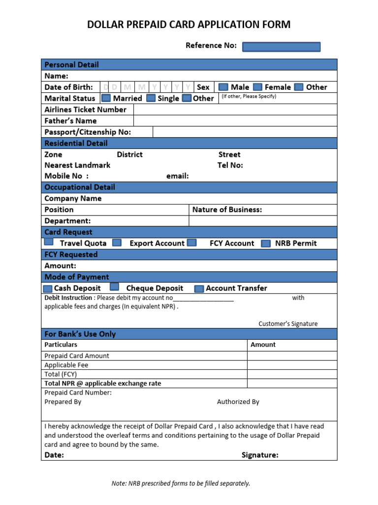 Dollar Prepaid Card Application Form | PDF | Debit Card | Banks