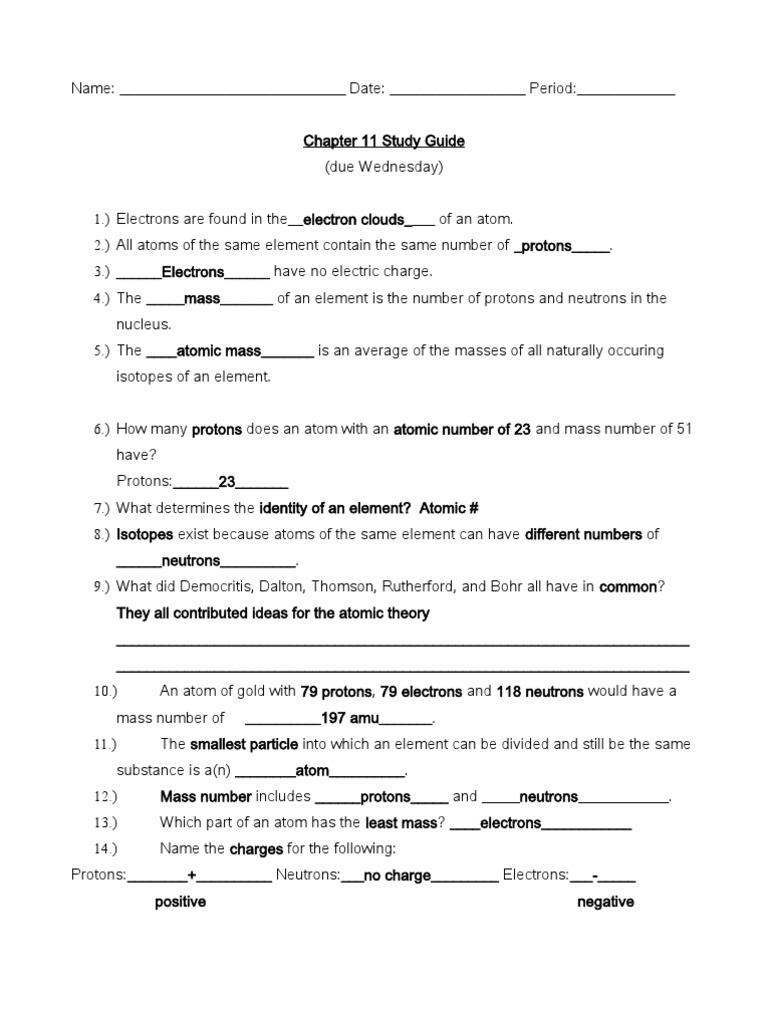 CH 11 Study Guide Answer Key | PDF | Atoms | Atomic Nucleus