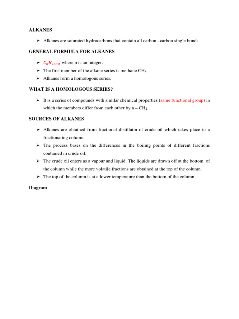 ALKANES Notes Form 4 Hugh Mumbah | PDF | Alkane | Cracking (Chemistry)