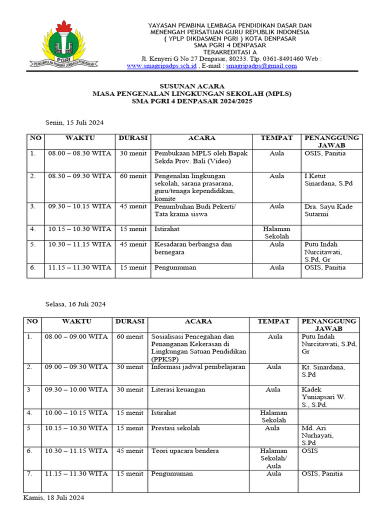 Susunan Acara MPLS 2024 | PDF