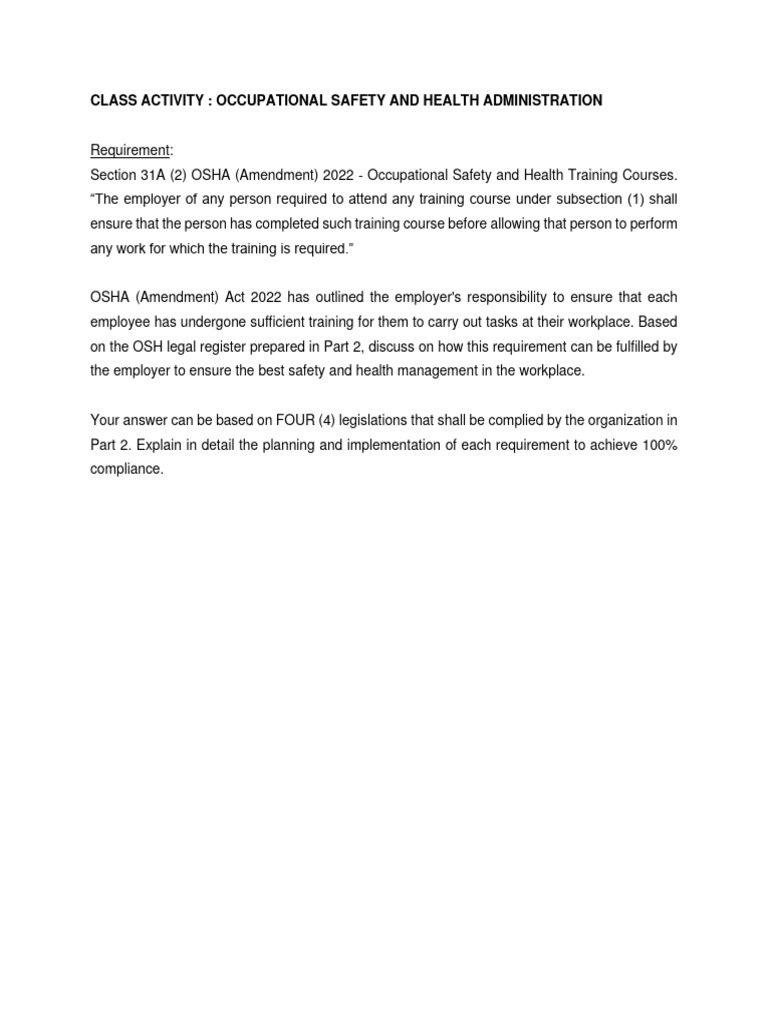 Class Activity - Osha - Group F | PDF | Occupational Safety And Health ...