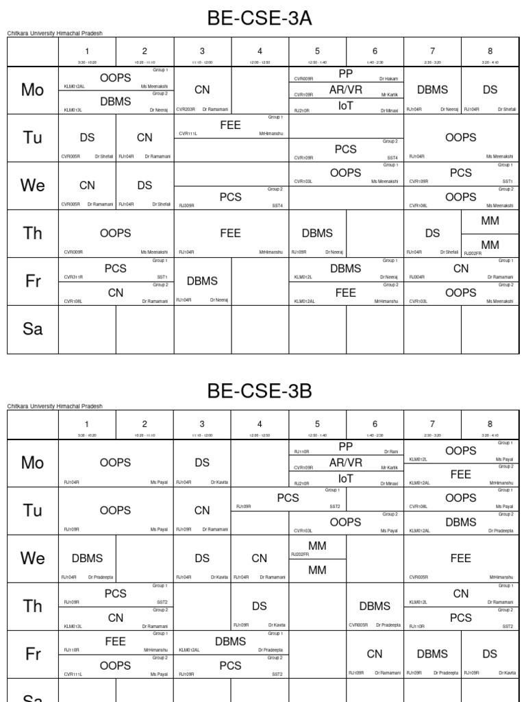 Chitkara Univ CSE-3 Timetable | PDF