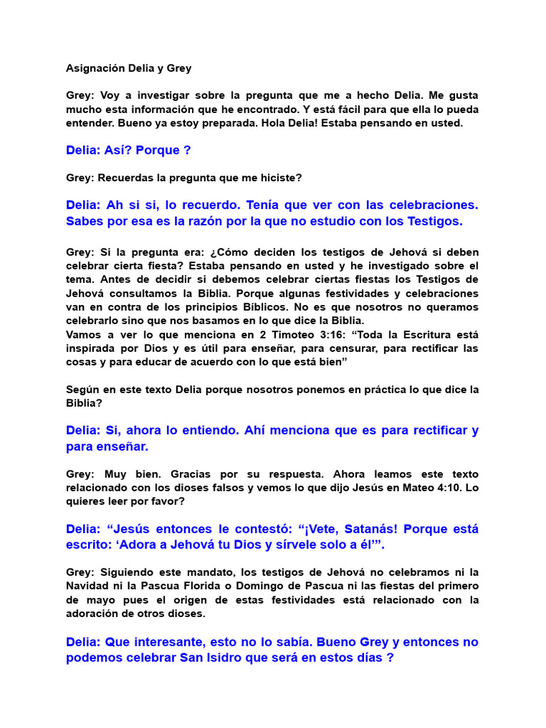 Asignación Delia y Grey | PDF | Jehová | Biblia