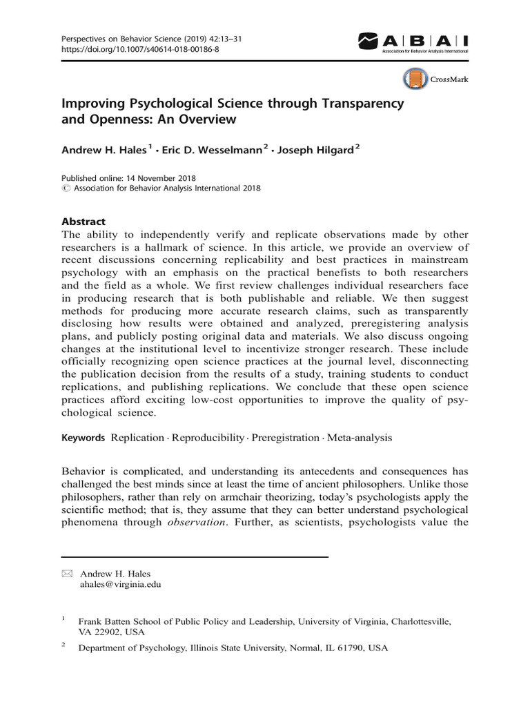Improving Psychological Science Through Transparency and Openness An ...