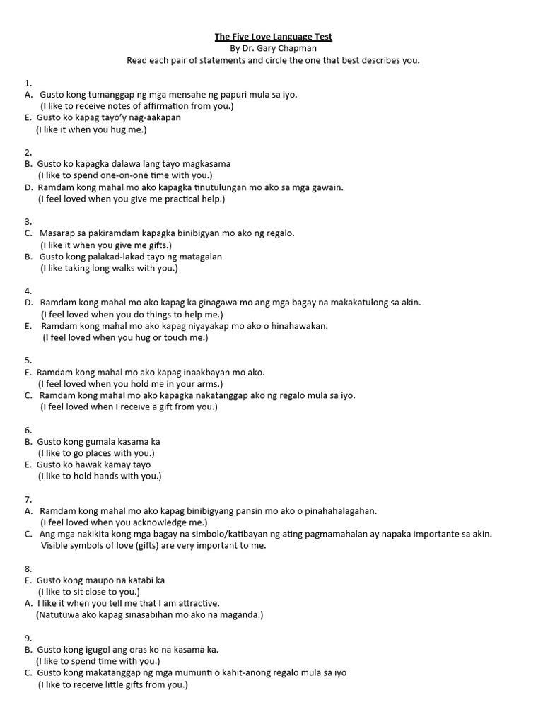5love Language Test | PDF