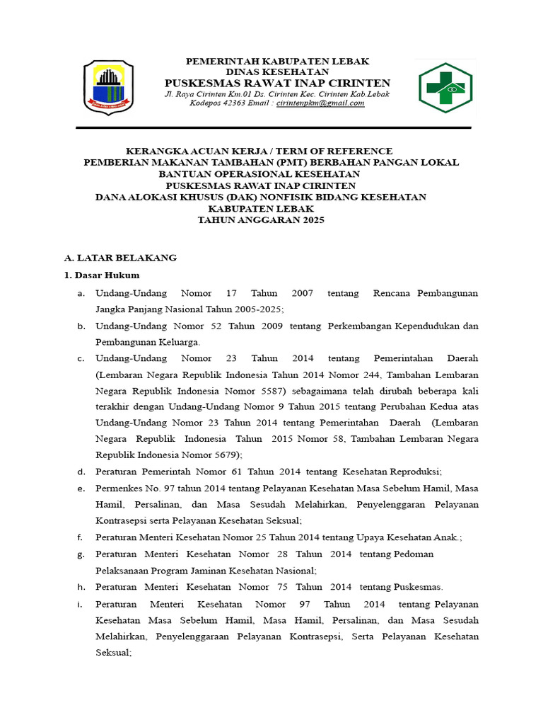 KAK Kunjungan lapangan pemantauan Tumbuh Kembang dan Masalah Gizi ibu ...