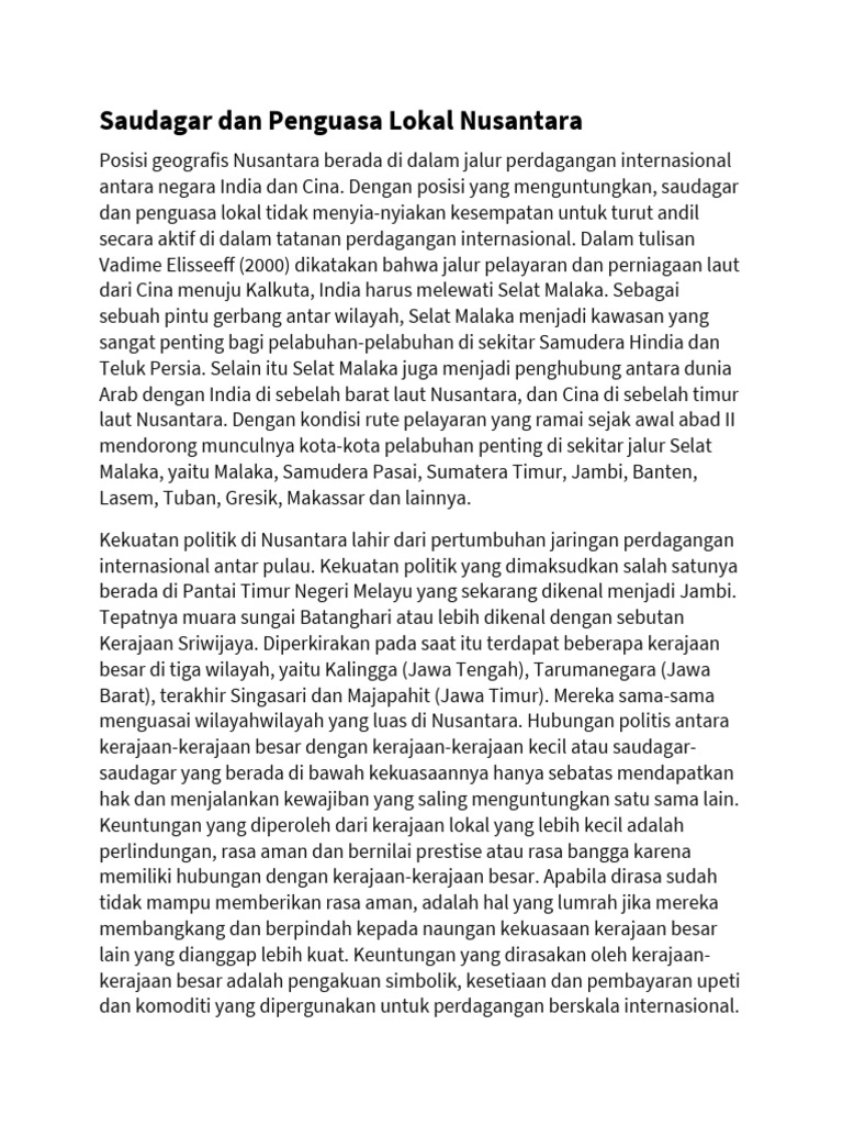 Saudagar Dan Penguasa Lokal Nusantara | PDF | Sejarah | Klasik