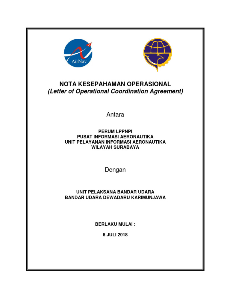 Nota Kesepahaman Operasional PIA Surabaya | PDF