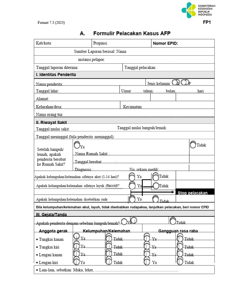 Form FP-1 - Investigasi - Suspek - AFP - 2024 | PDF