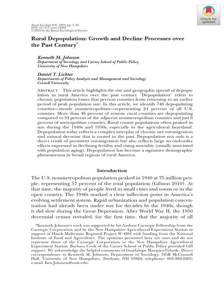 Rural Depopulation Growth And Decline Processes Over The Past Century