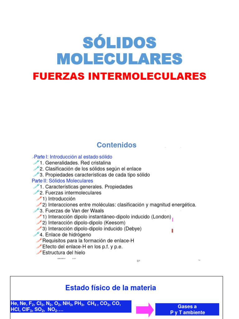 Fuerzas Intermoleculares en Sólidos Moleculares | PDF | Fuerza ...