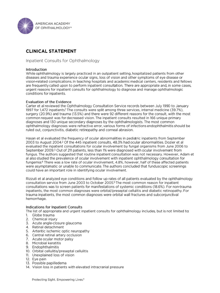 Inpatient Consults For Ophthalmology - 2018 | PDF
