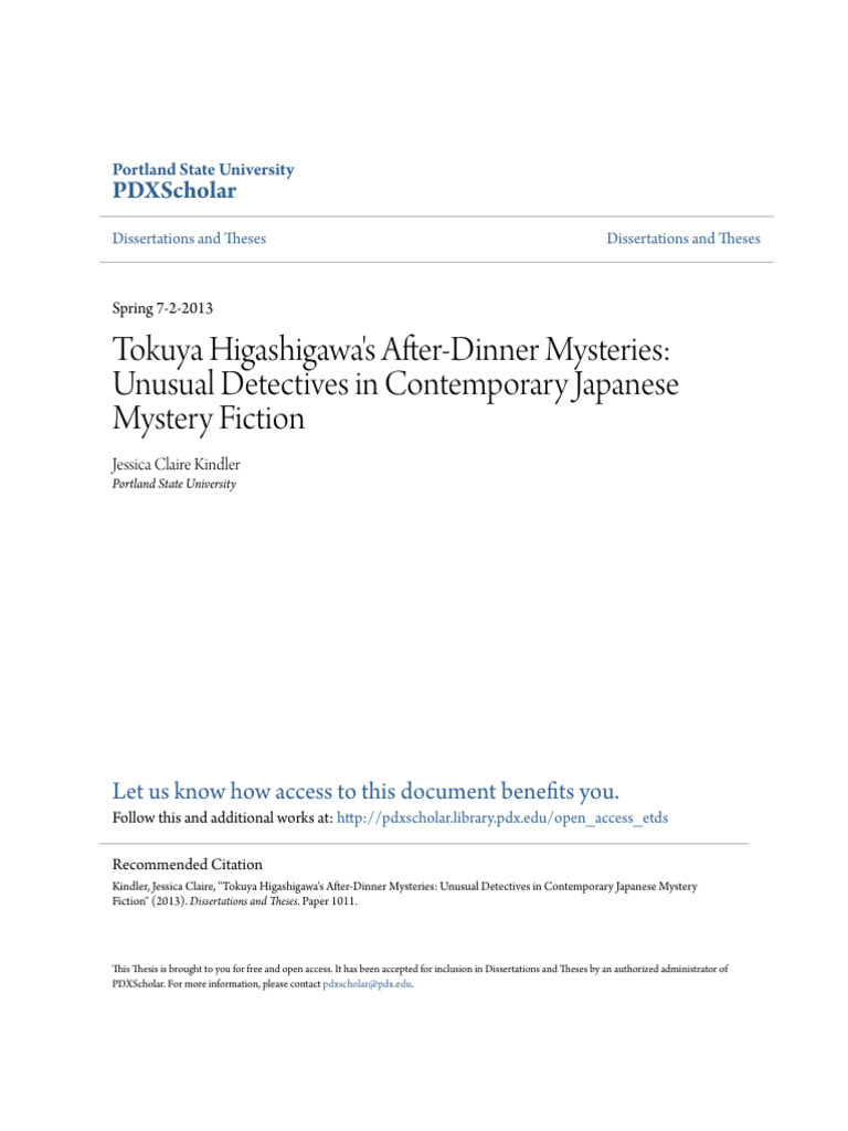 Tokuya Higashigawas After-Dinner Mysteries - Unusual Detectives | PDF | Detective Fiction | Thesis