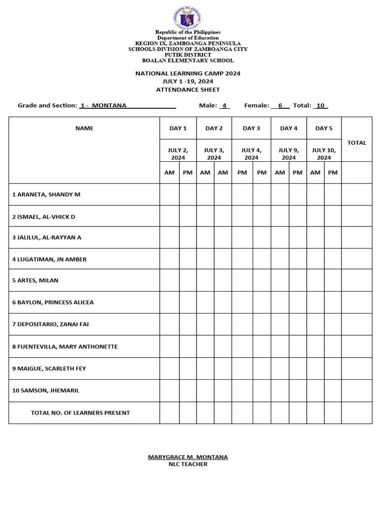 NLC 2024 Attendance & Class Record | PDF | Government Related Organizations | Government