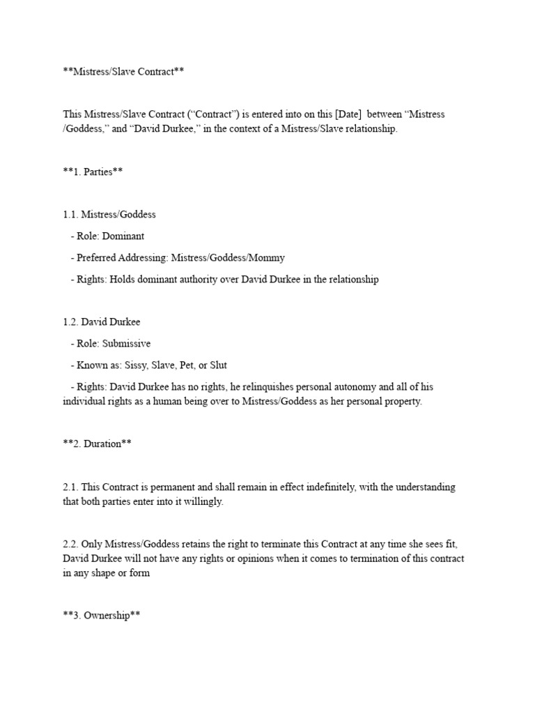 Mistress Slave Contract | PDF | Private Law | Justice